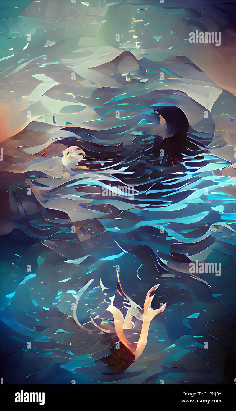 Abstract digital painting interpreting water and its irregular shapes ...