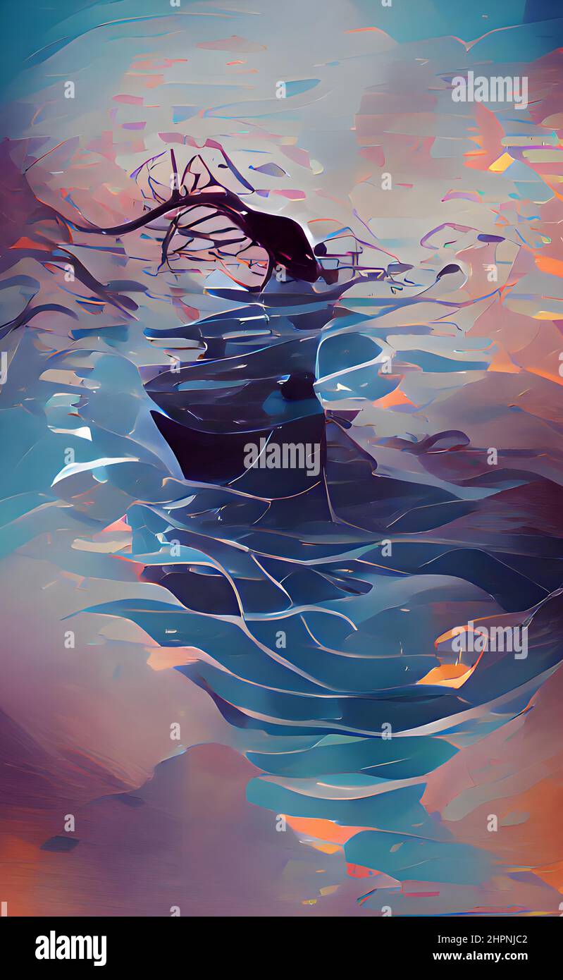 Abstract digital painting interpreting water and its irregular shapes ...