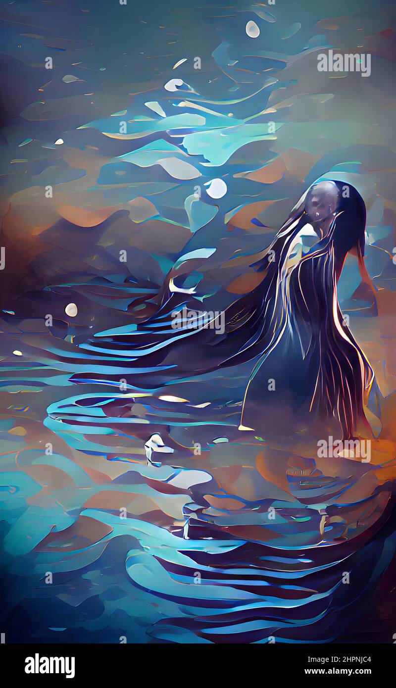 Abstract digital painting interpreting water and its irregular shapes ...