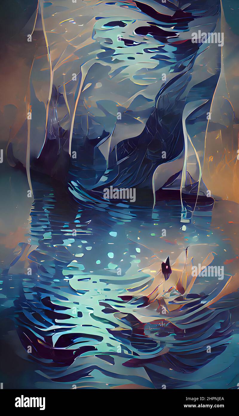 Abstract digital painting interpreting water and its irregular shapes ...
