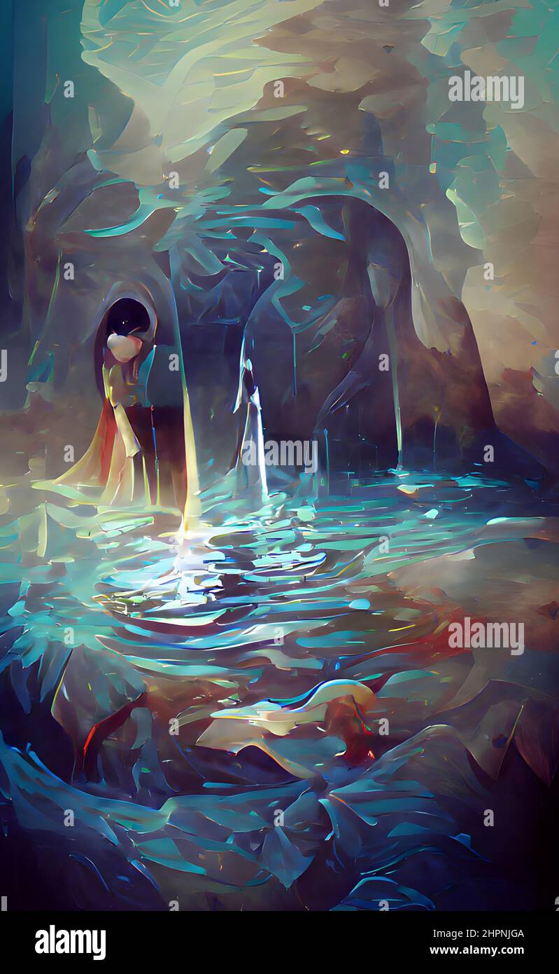 Abstract digital painting interpreting water and its irregular shapes ...