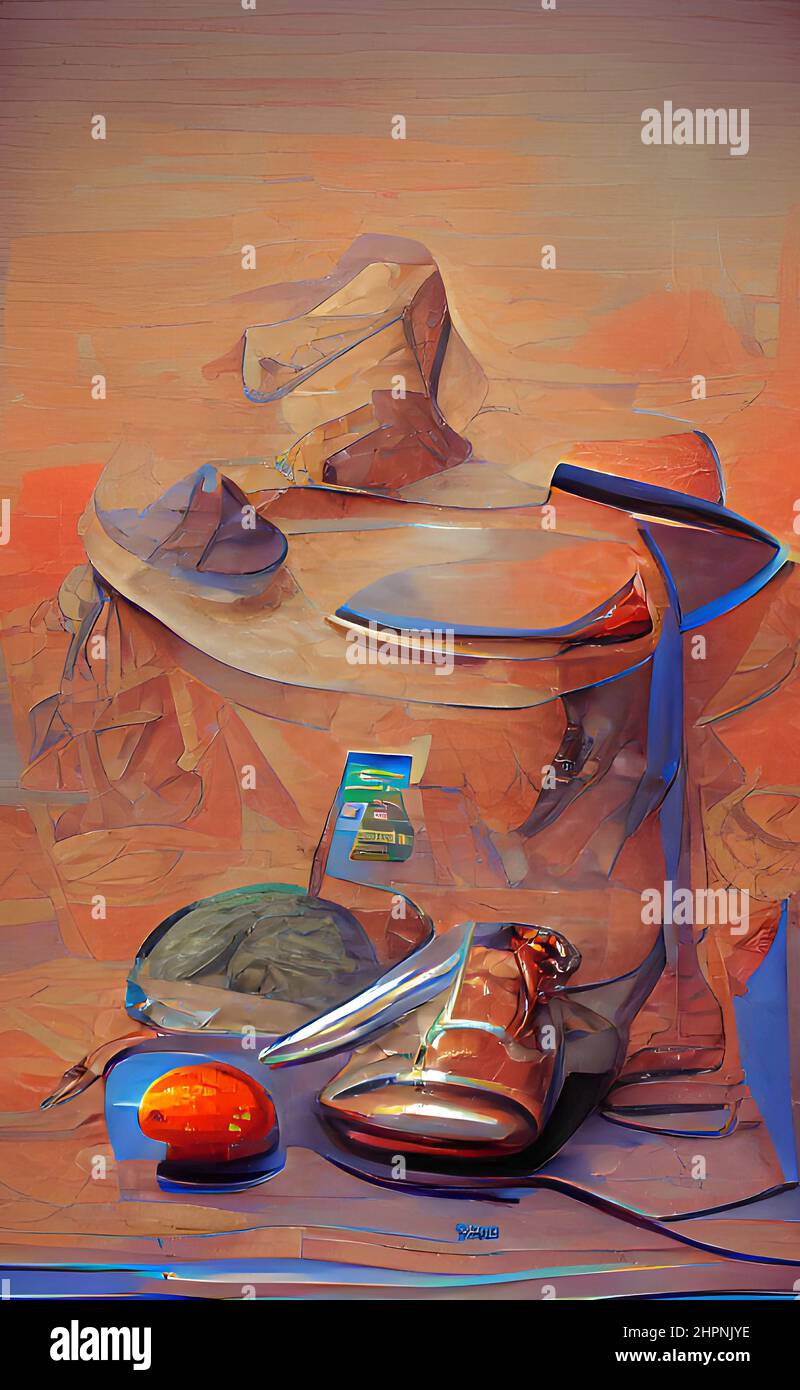 Abstract digital painting; still life table served. Modern art creative ...