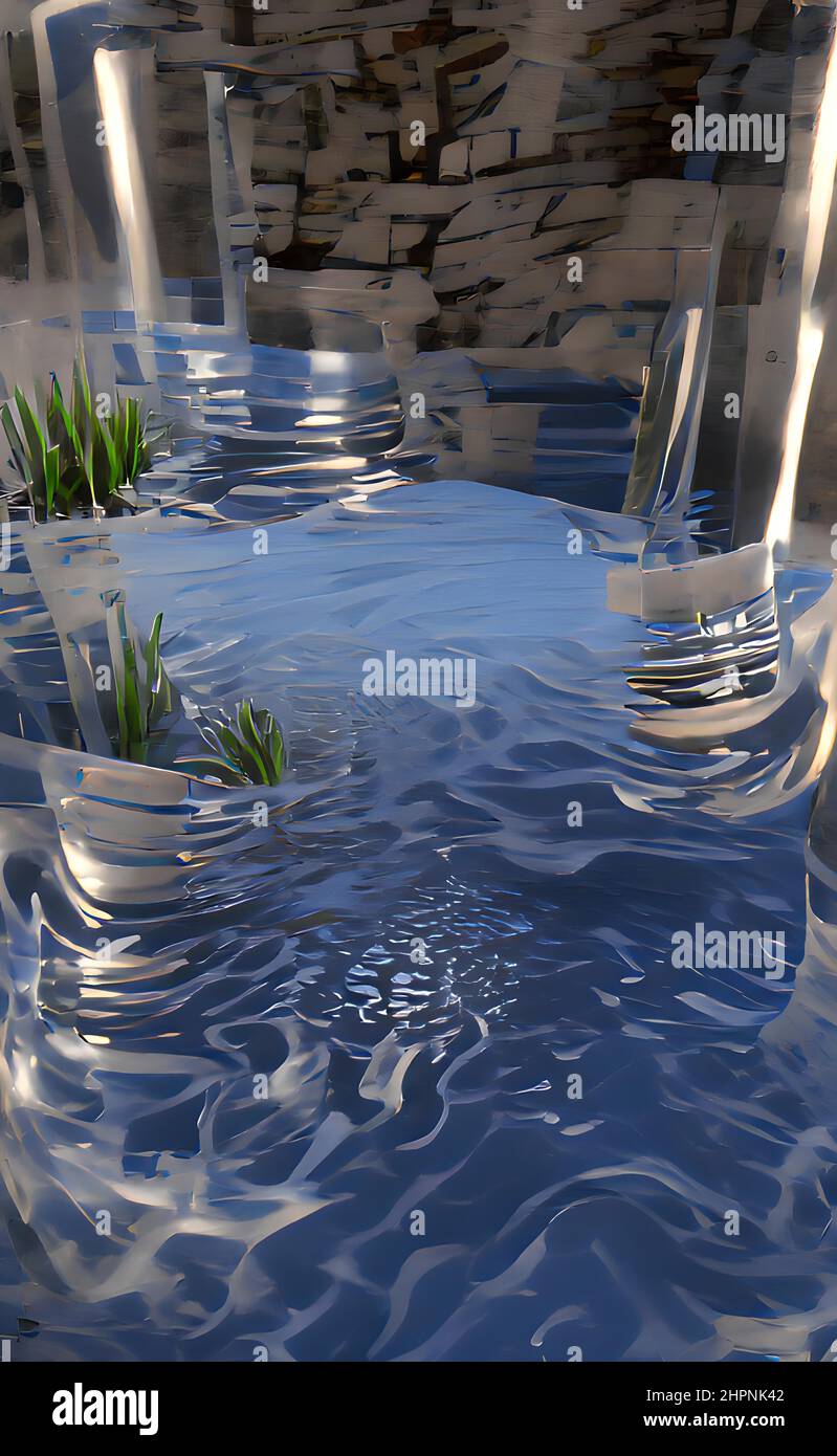 Abstract digital painting interpreting water and its irregular shapes ...