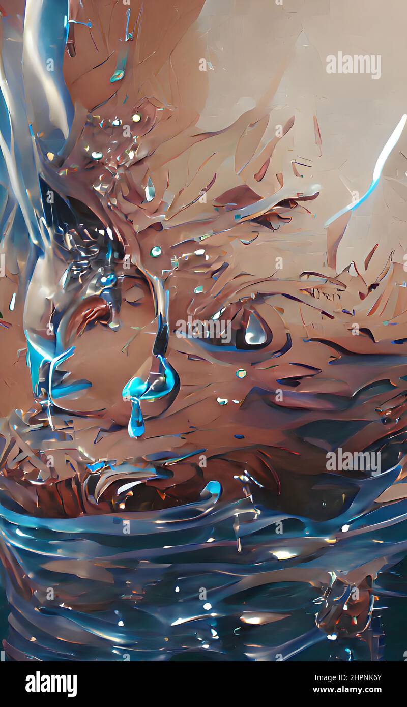 Abstract digital painting interpreting water and its irregular shapes ...