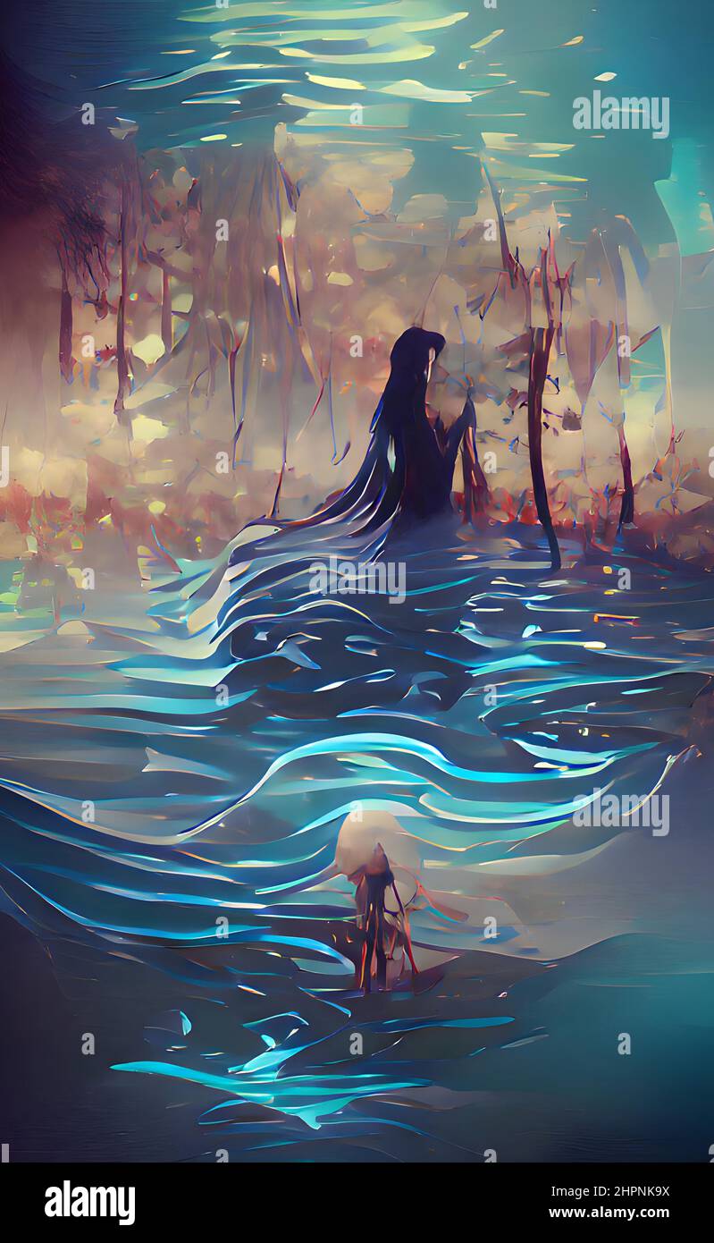 Abstract digital painting interpreting water and its irregular shapes ...