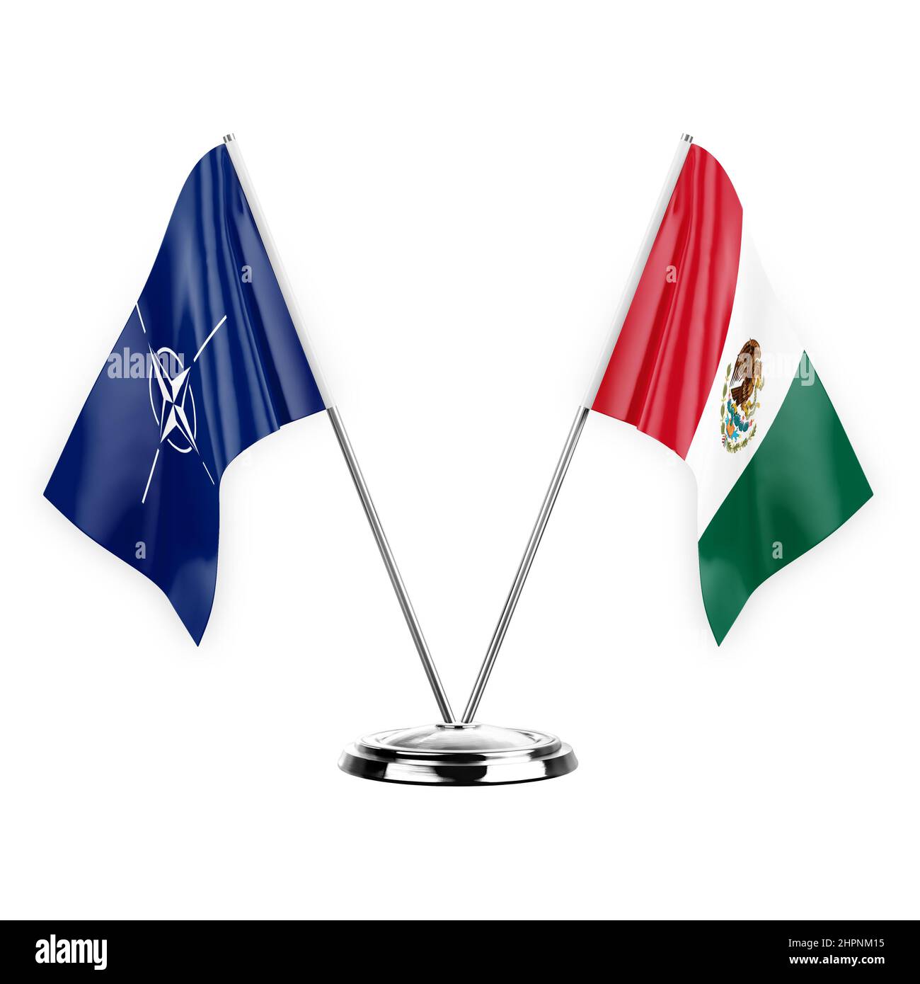 Two table flags isolated on white background 3d illustration, nato and ...