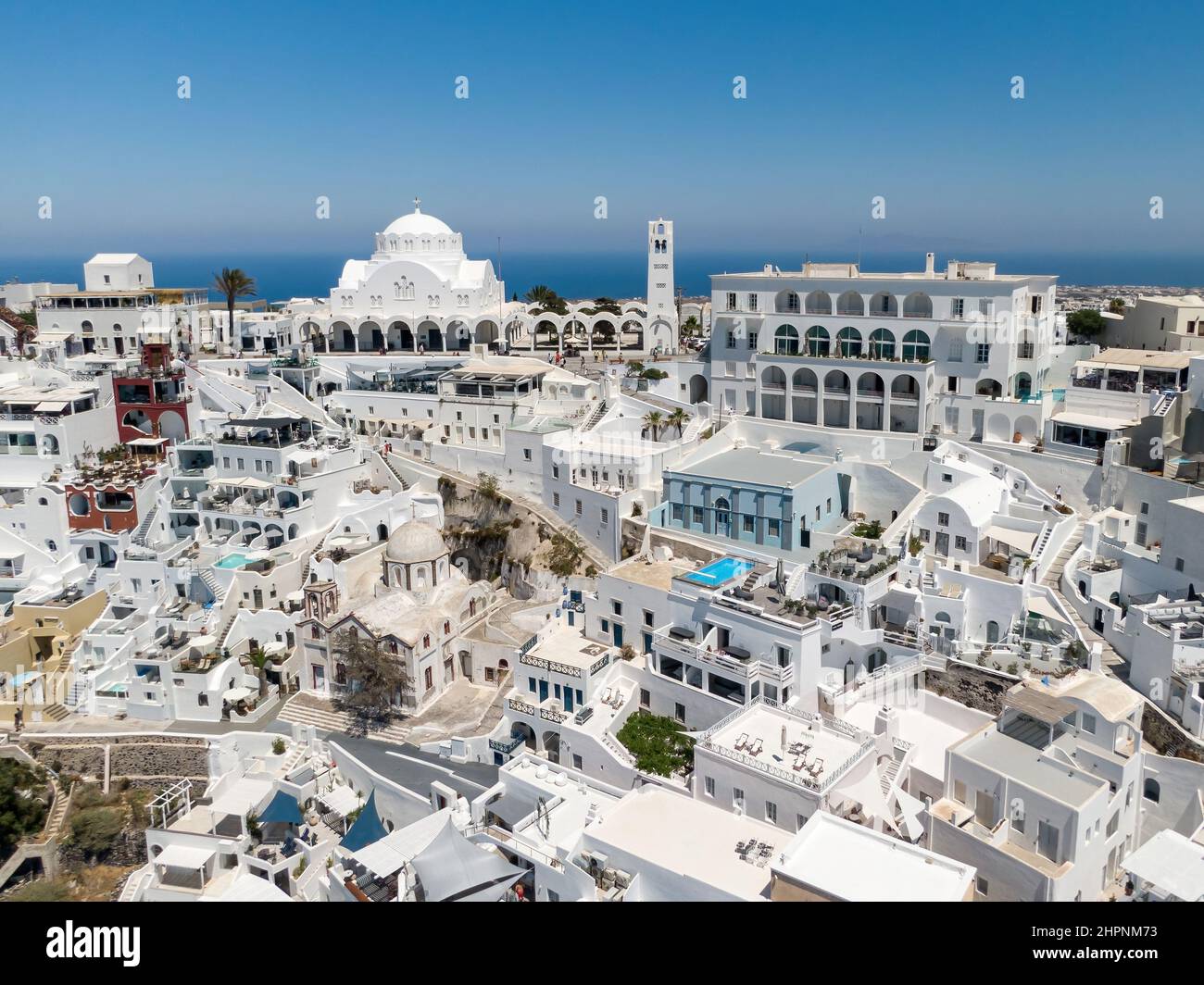 Above view of Thira - Fira - Thera, the town on Santorini island Stock ...