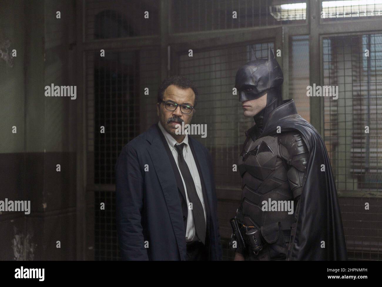 THE BATMAN, from left: Jeffrey Wright as James Gordon, Robert Pattinson ...