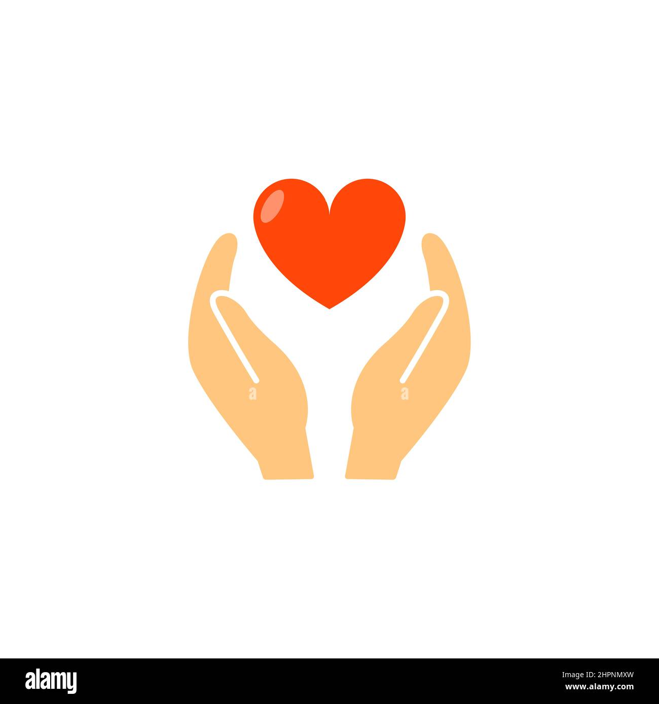 Hand heart logo icon vector love care flat illustration. Hand hold ...