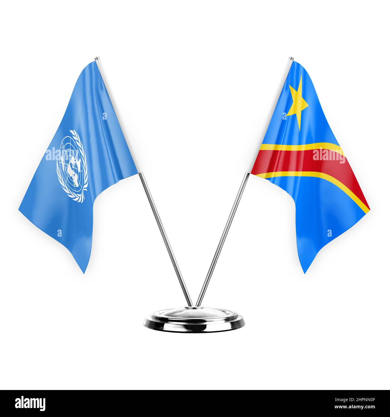 Two table flags isolated on white background 3d illustration, united ...