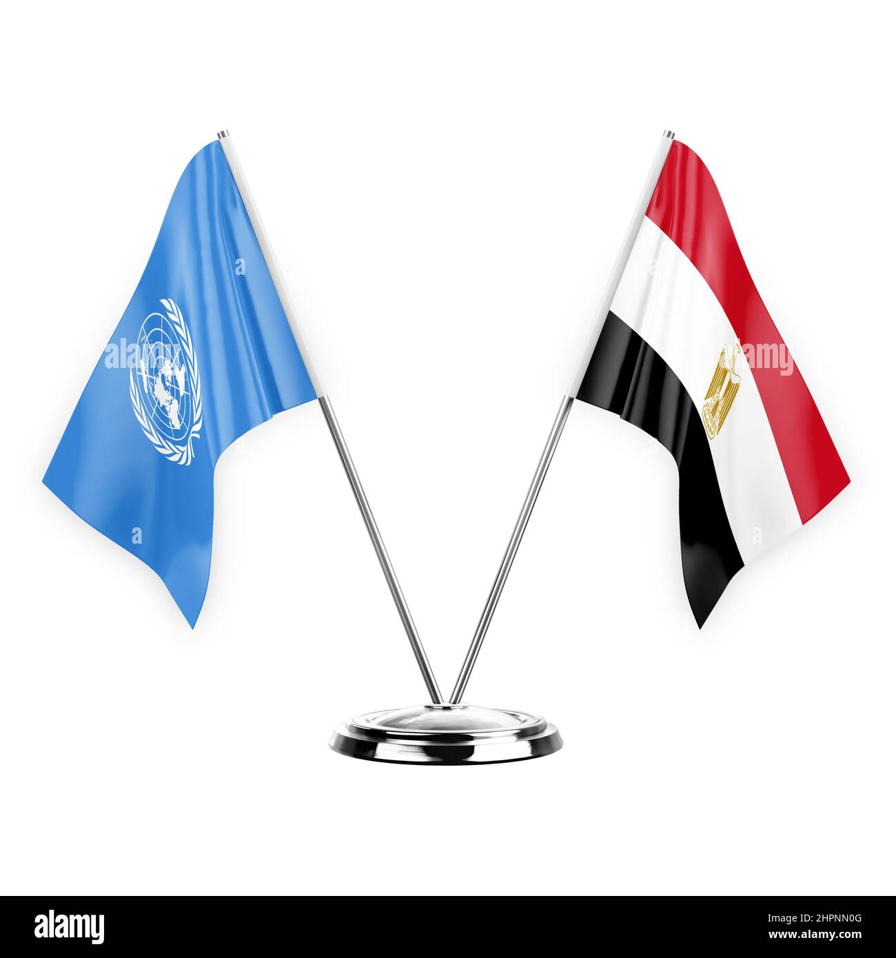 Two table flags isolated on white background 3d illustration, united ...