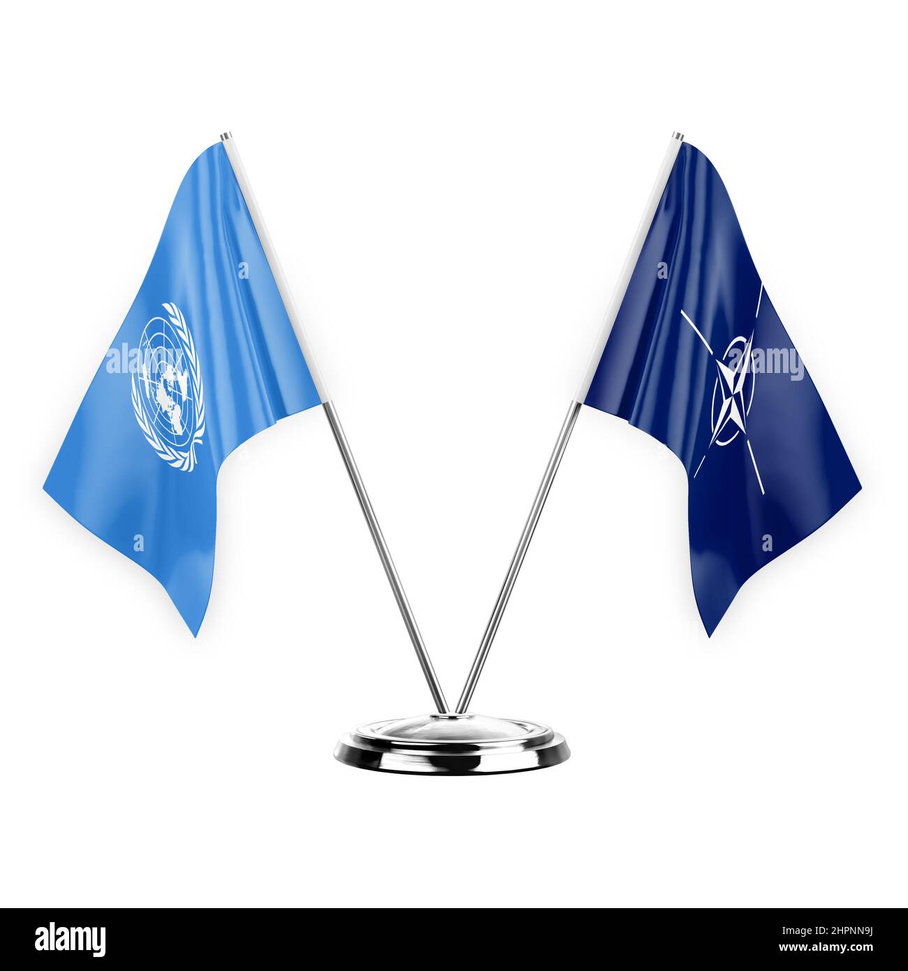 Two table flags isolated on white background 3d illustration, united ...