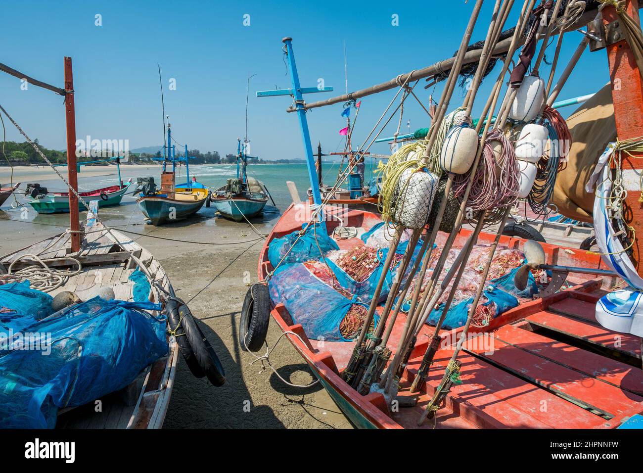 Fishing port at Khao Tao beach south of Hua Hin in Prachuap Khiri Khan ...