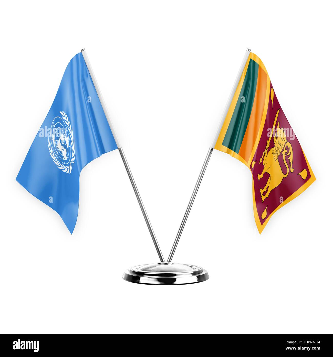 Two table flags isolated on white background 3d illustration, united nations and sri lanka Stock ...