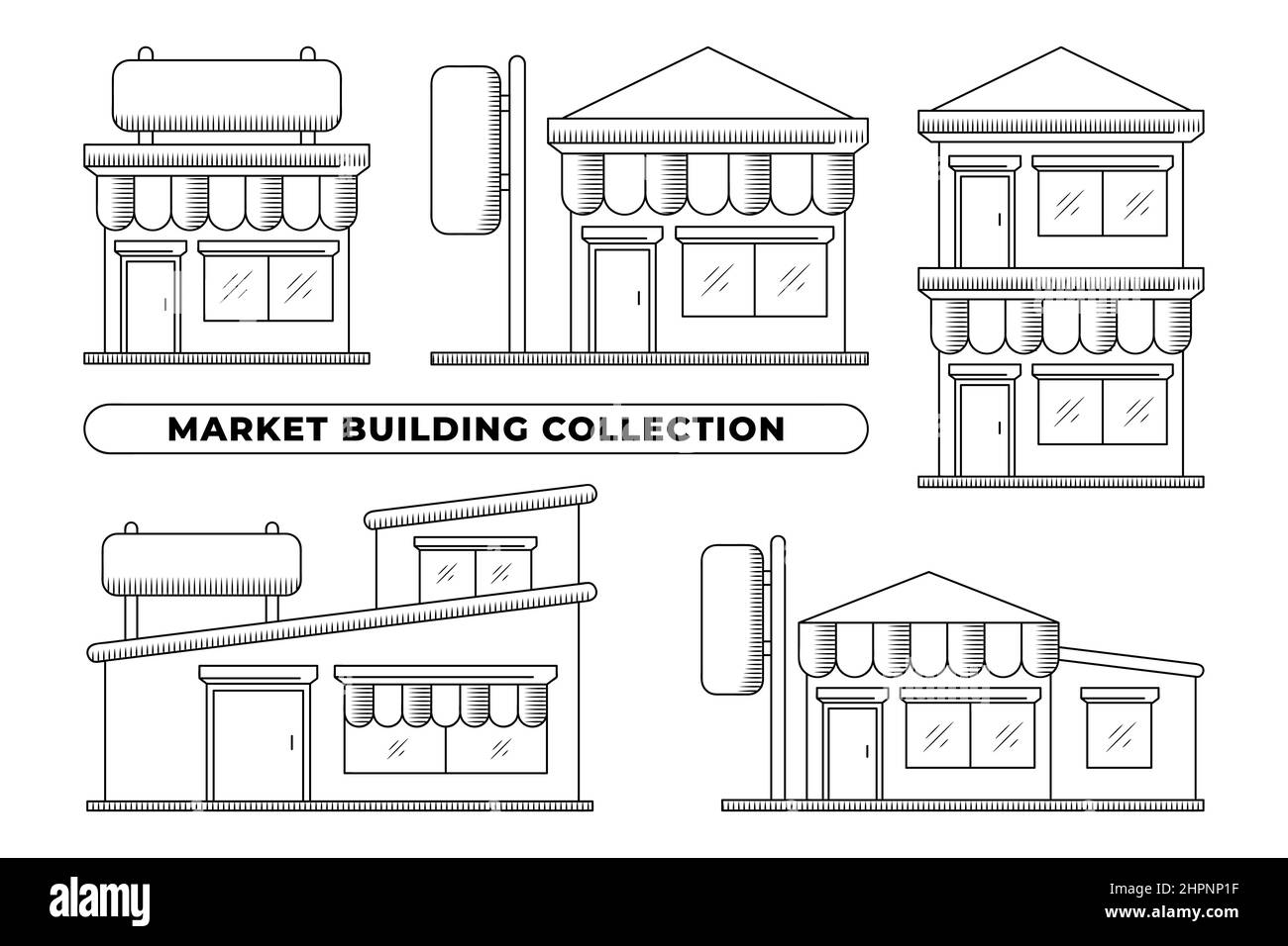 Shop store market building collections with flat hand drawn design ...