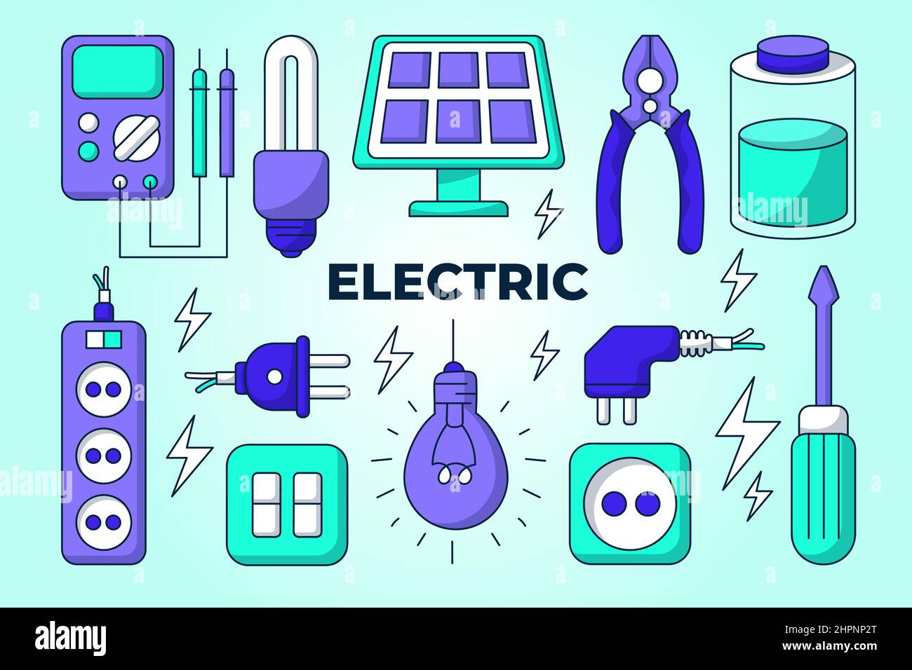 Electric tools equipment with colored hand drawn lineal design Stock ...