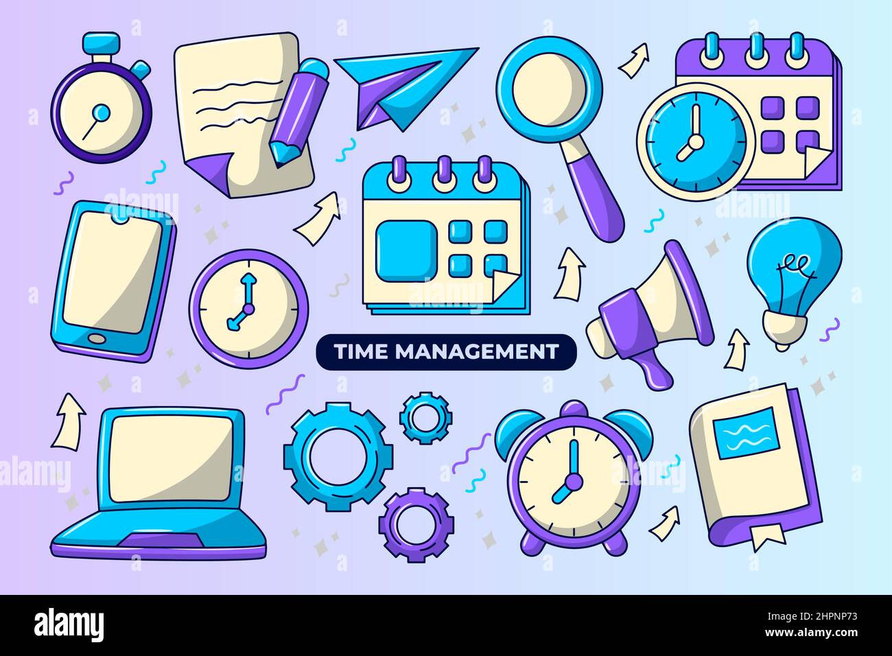 Time Management element with colored hand drawn doodle design Stock ...