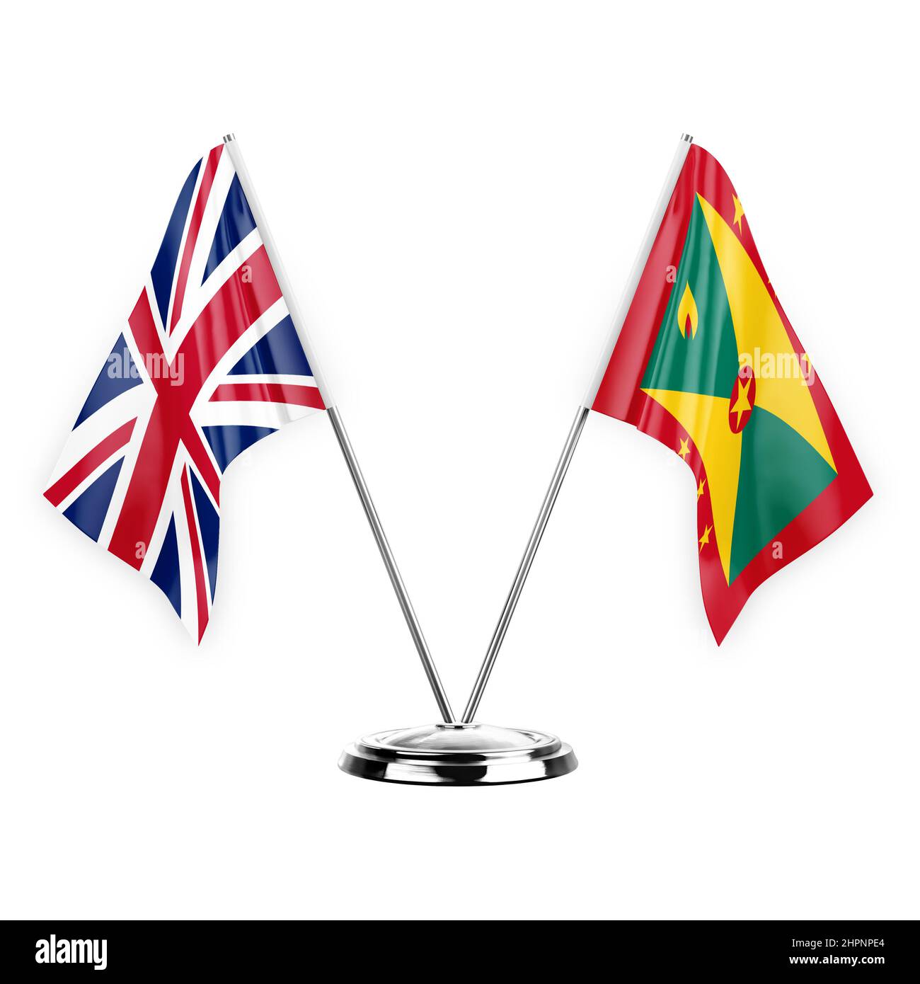 Two table flags isolated on white background 3d illustration, united ...