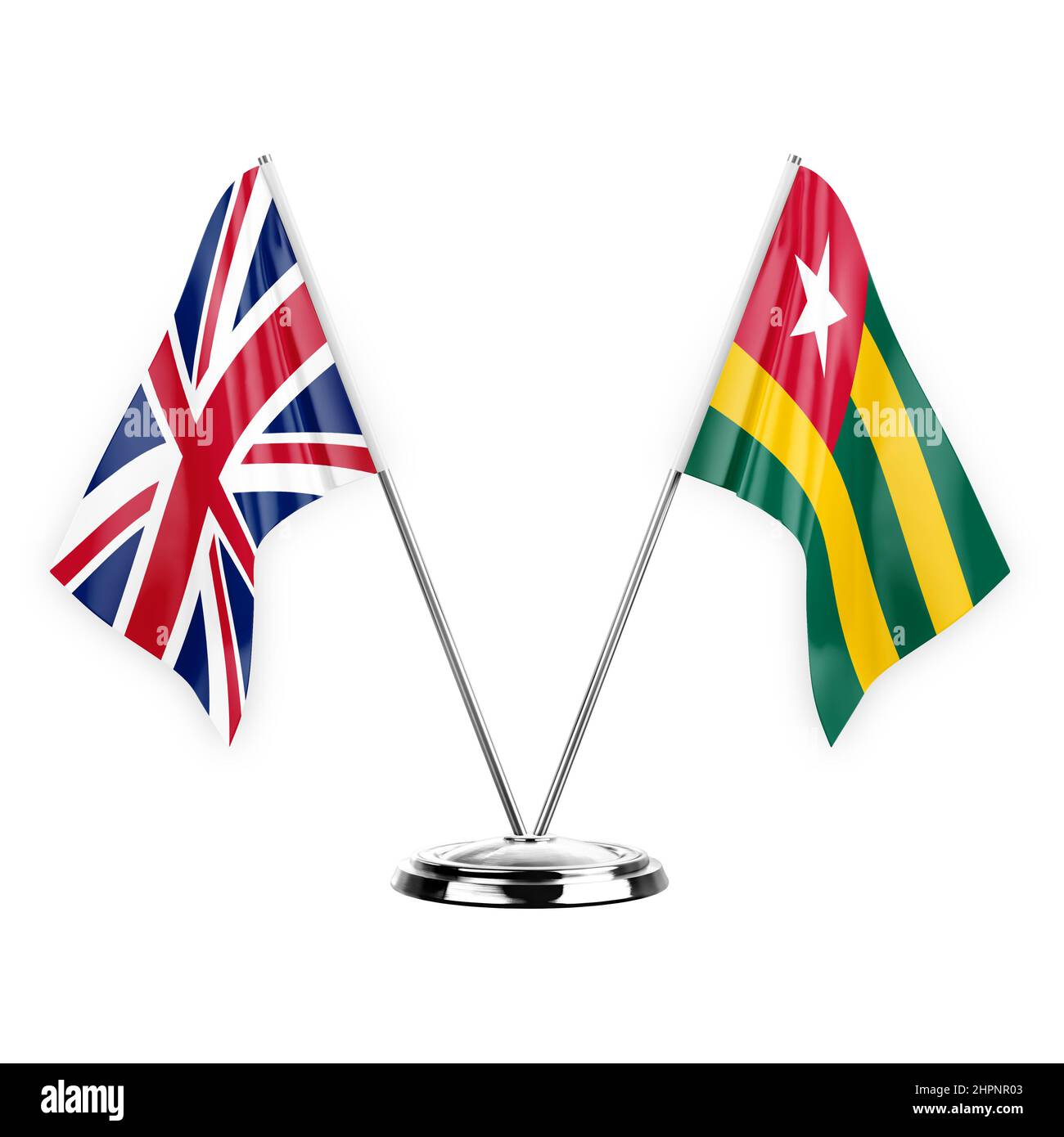 Two table flags isolated on white background 3d illustration, united ...