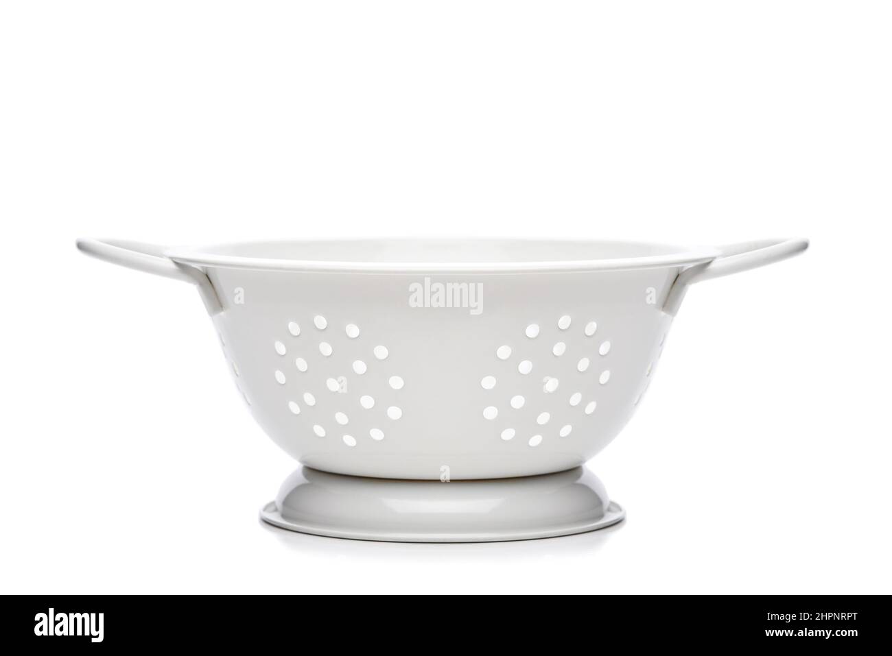 Side view of a white Metal Colander isolated on white Stock Photo - Alamy