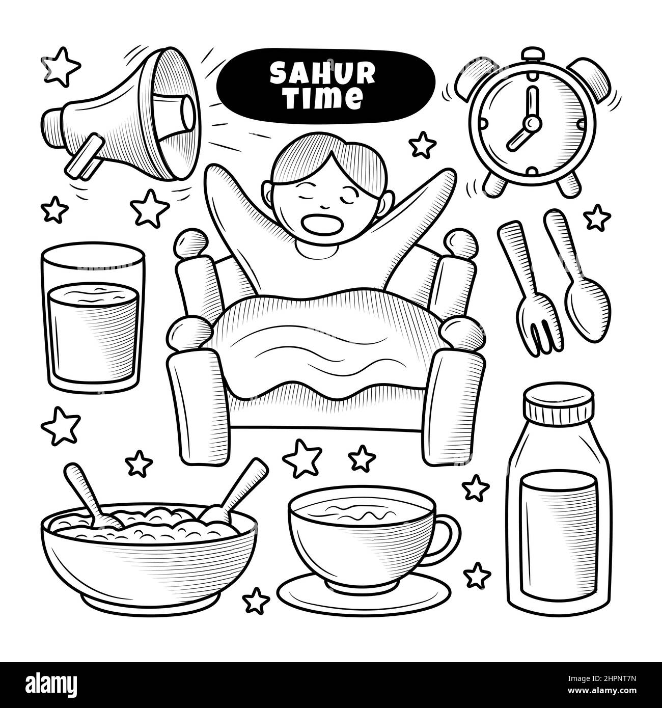 Sahur Time Hand drawn doodle elements illustration Stock Vector Image ...