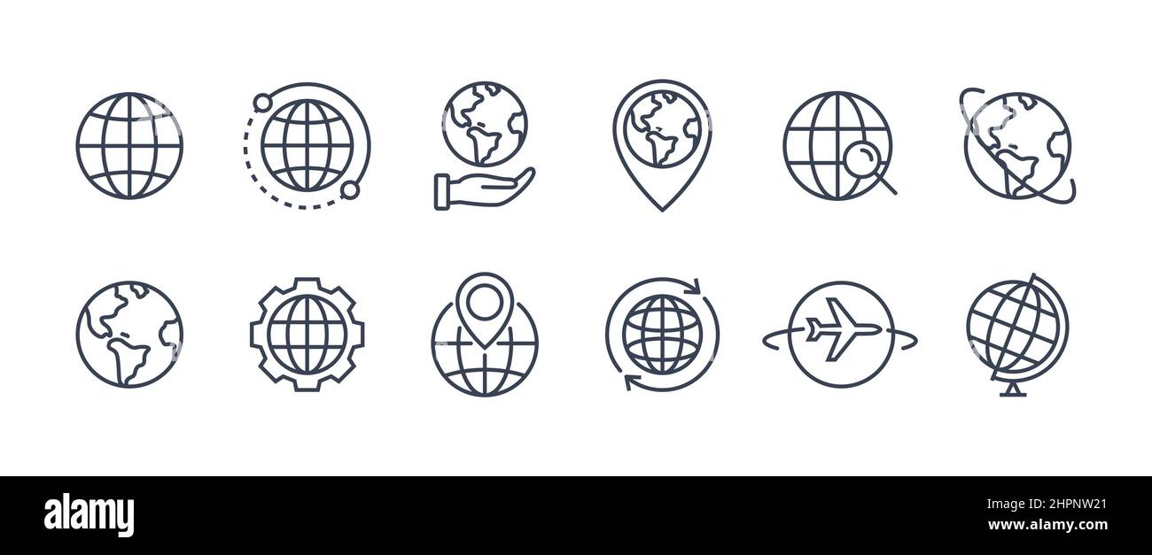 World globe line icon. Vector Earth global country map planet line icon ...