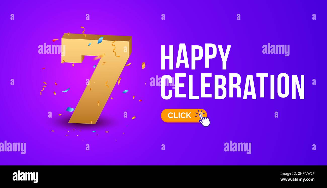 Anniversary birthday 7 years golden background. Happy vector poster 7 ...