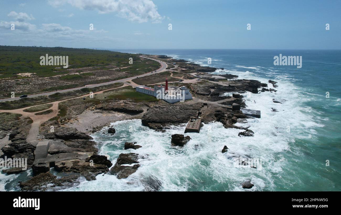 Aerial view of Cabo Raso Lighthouse in Portugal Stock Photo - Alamy