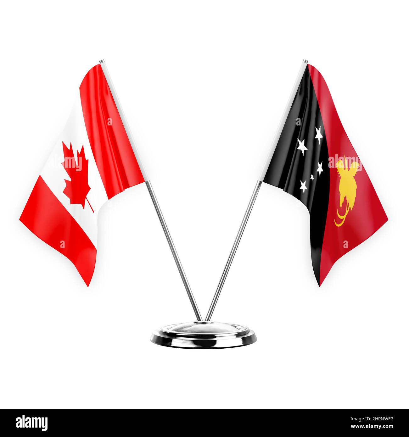 Two table flags isolated on white background 3d illustration, canada ...