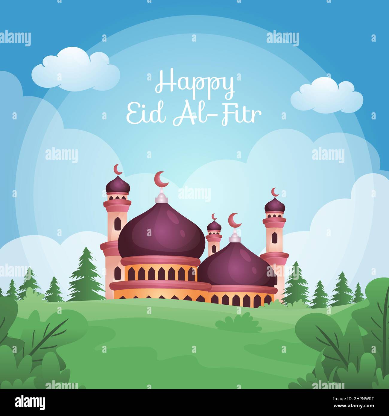 Flat hand drawn eid mubarak mosque landscape Stock Vector Image & Art ...