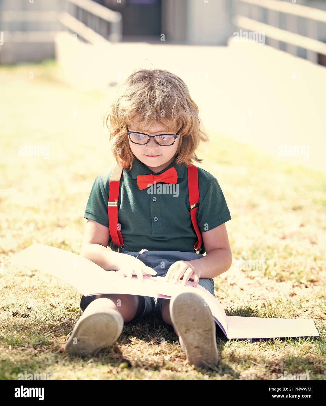 school boy with notebook. back to school. teen child study outdoor ...