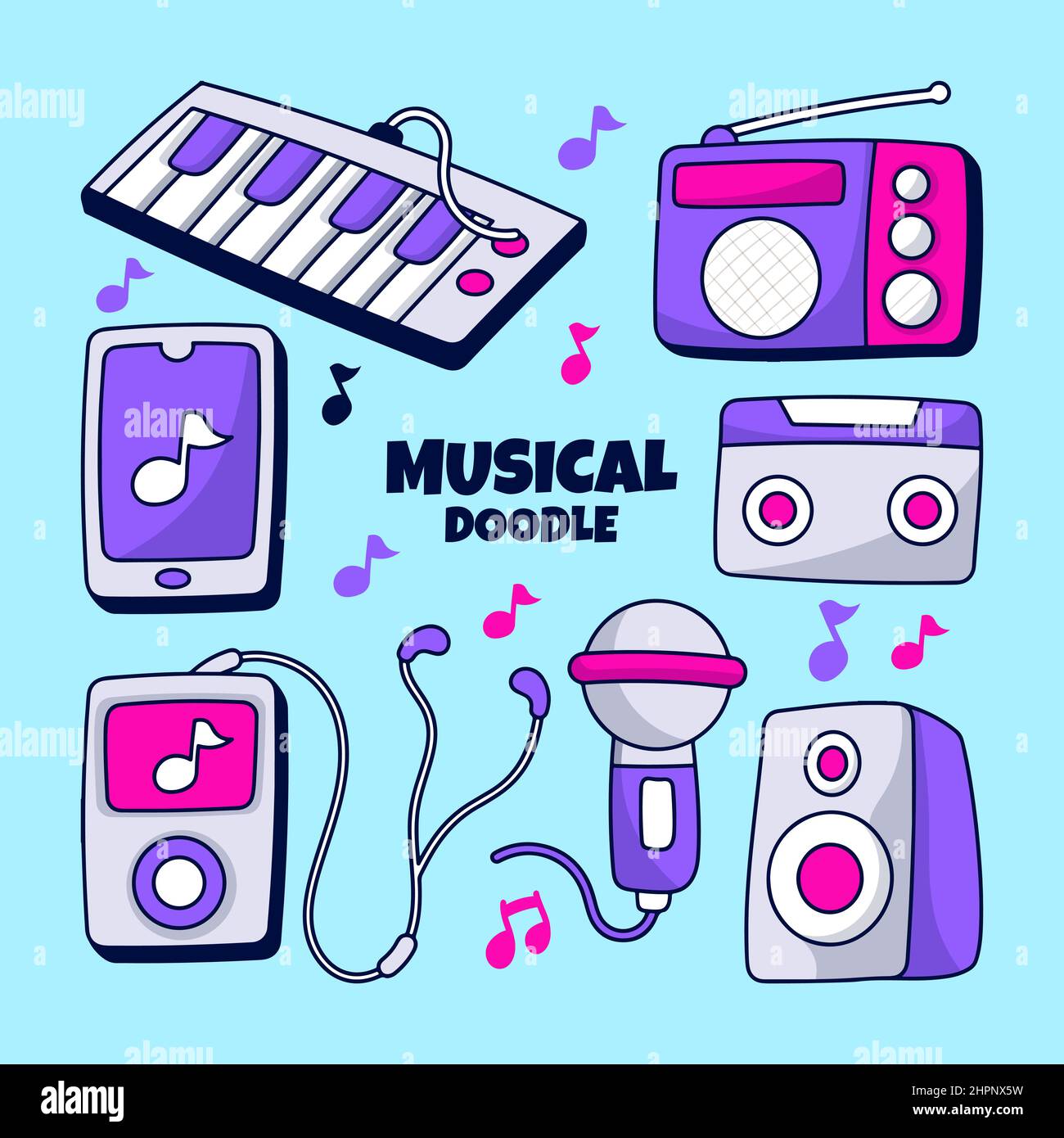 Musical doodle element set with Hand drawn outline style Stock Vector ...