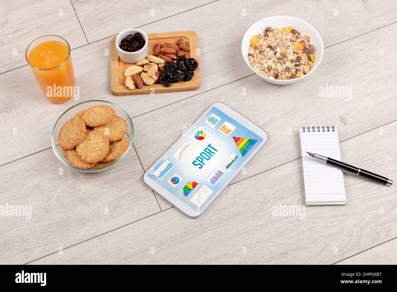 Organic food and tablet pc Stock Photo - Alamy