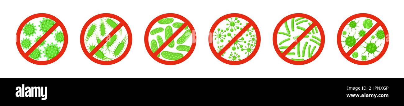 Antibacterial antiviral icon germ. Virus bacteria vector stop symbol ...