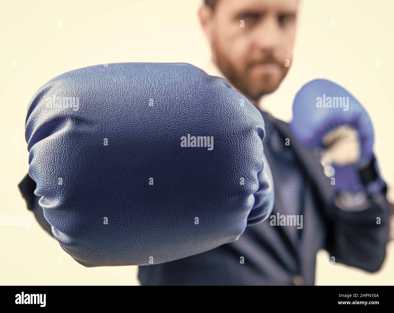 Professional man in formal suit stand in fighting position wearing ...
