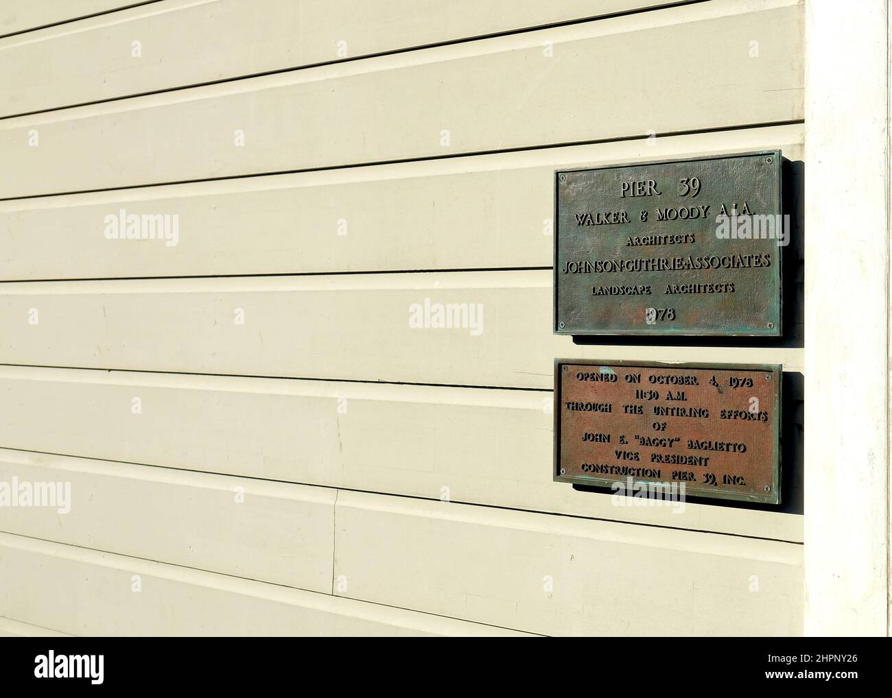 Plaque commemorating the opening and building of Pier 39 on Oct.4,1978 ...