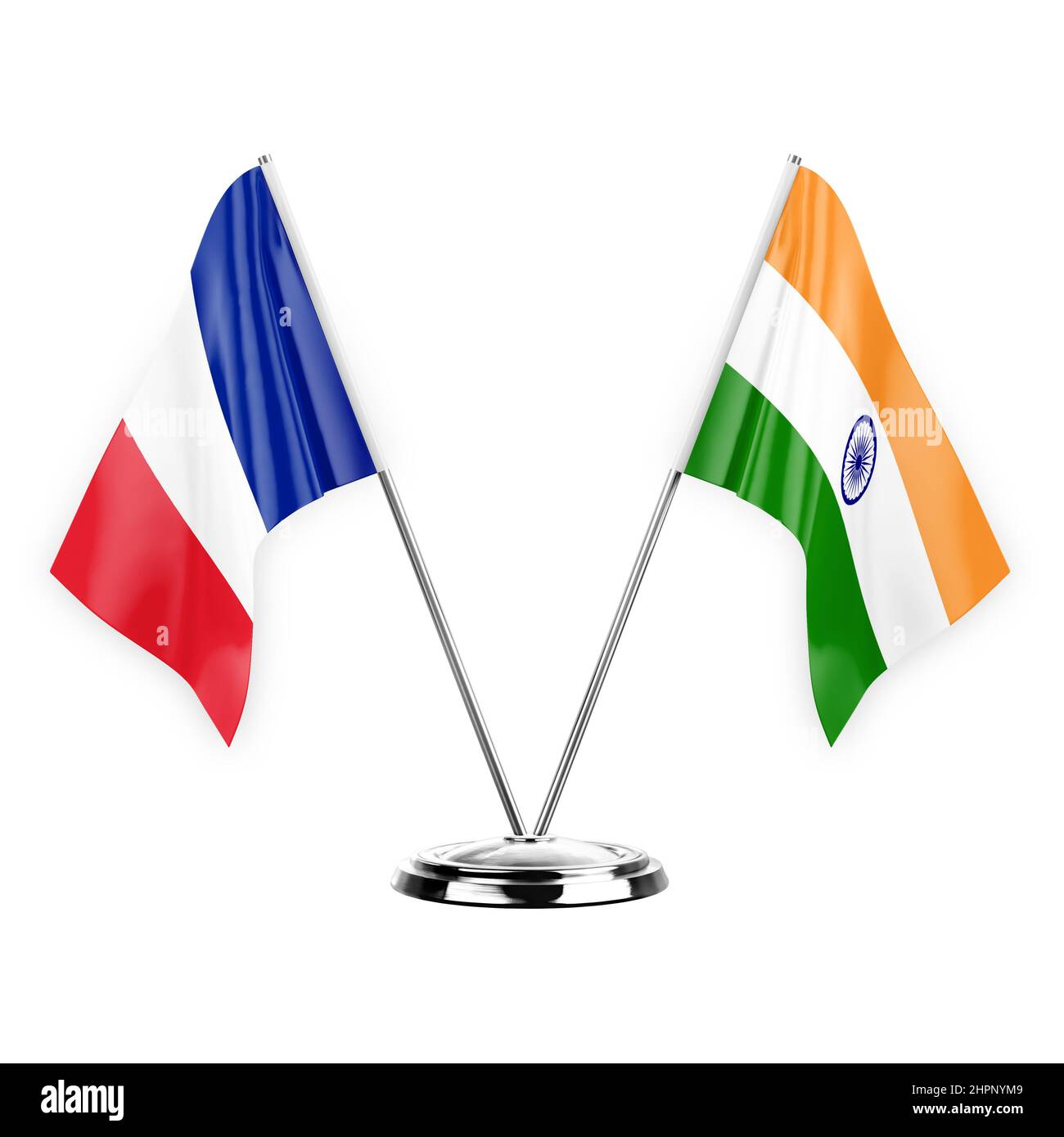 Two table flags isolated on white background 3d illustration, france ...