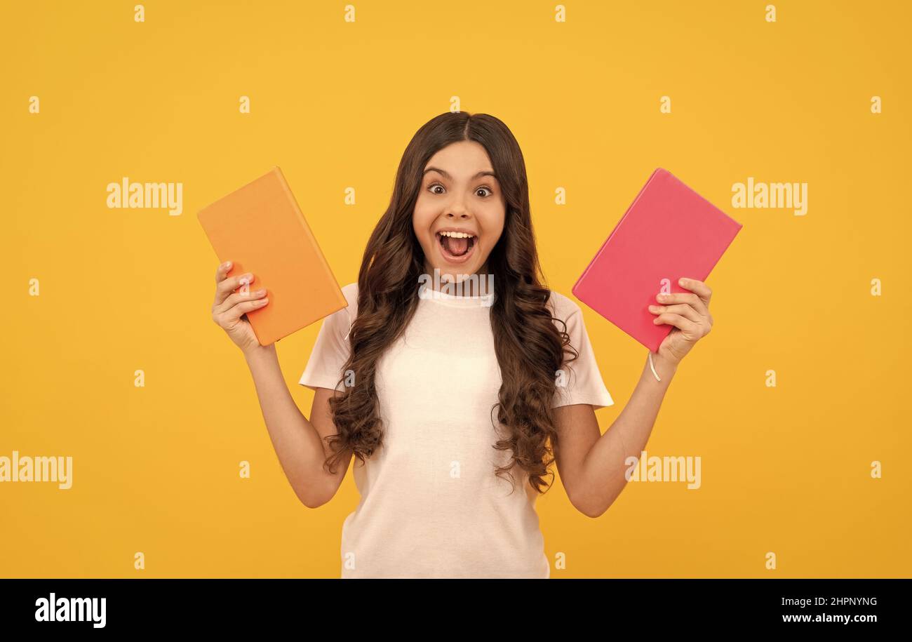 girl with grammar book. bookish kid in book store. student ready for ...