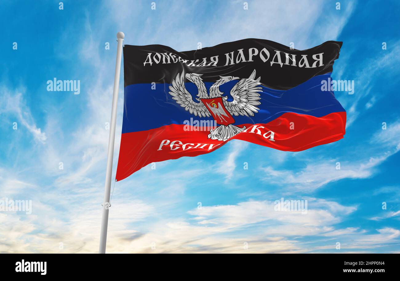 flag of Donetsk People's Republic , Ukraine at cloudy sky background on ...