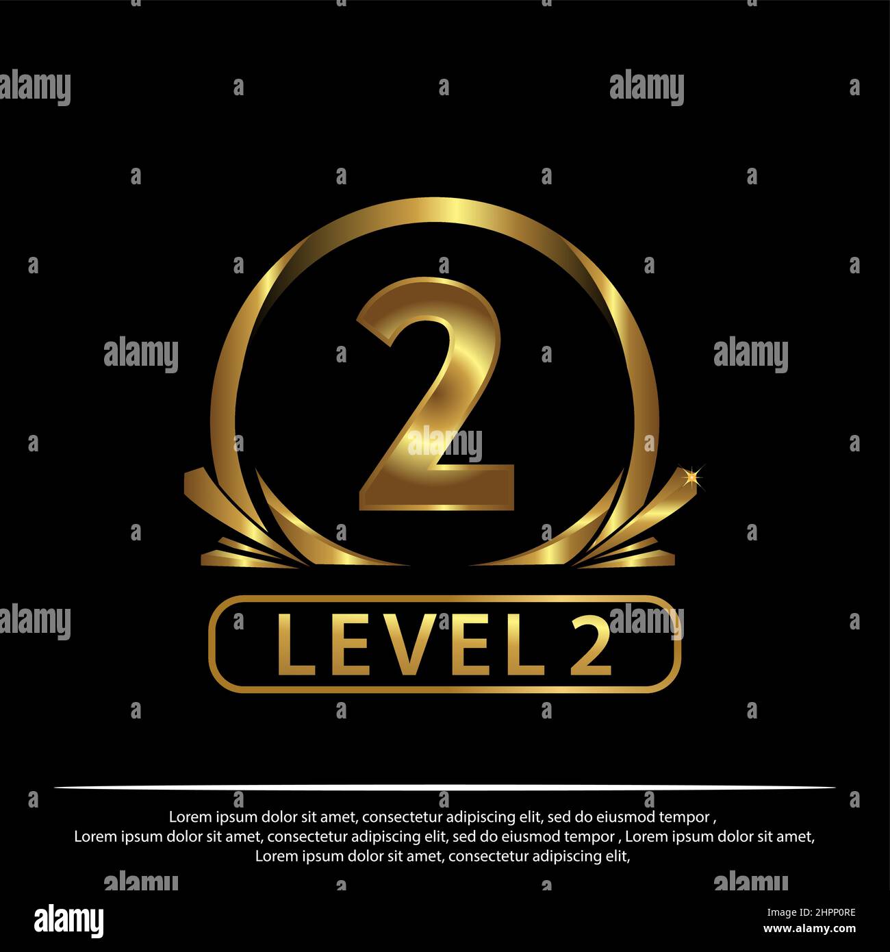 Level 2 background. Level 2 golden. Vector Illustration on black ...