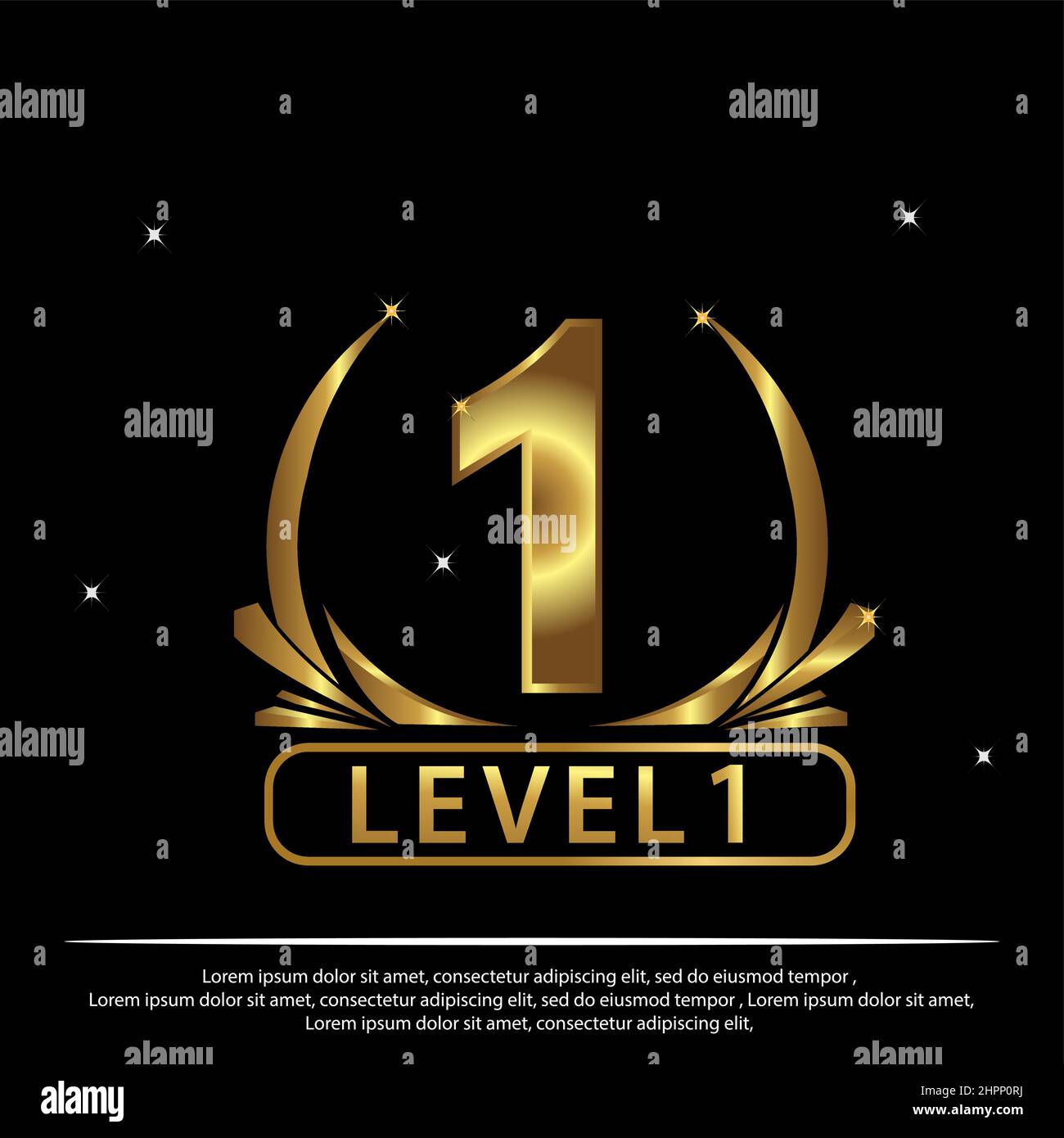 Level 1 background. Level 1 golden. Vector Illustration on black ...