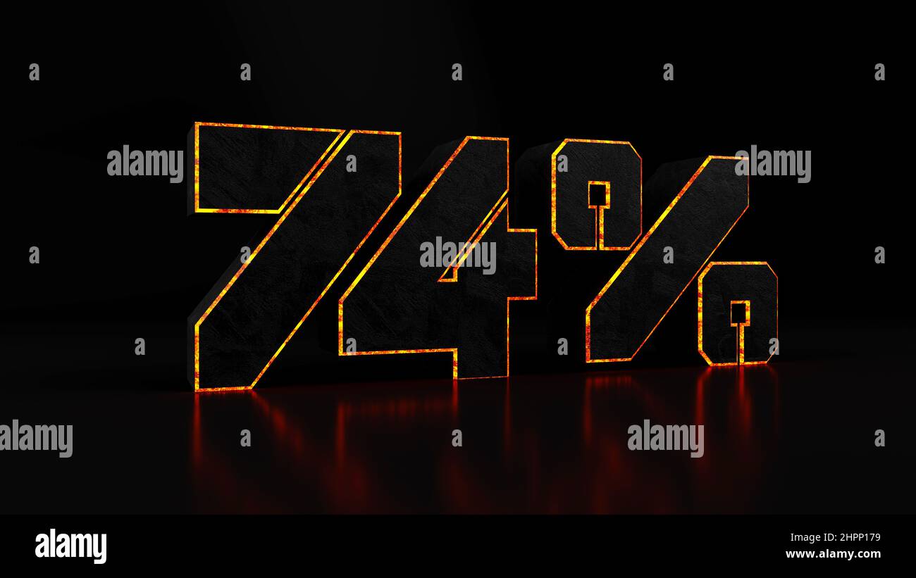 3d rendering design of 74 percent on isolated black background Stock ...