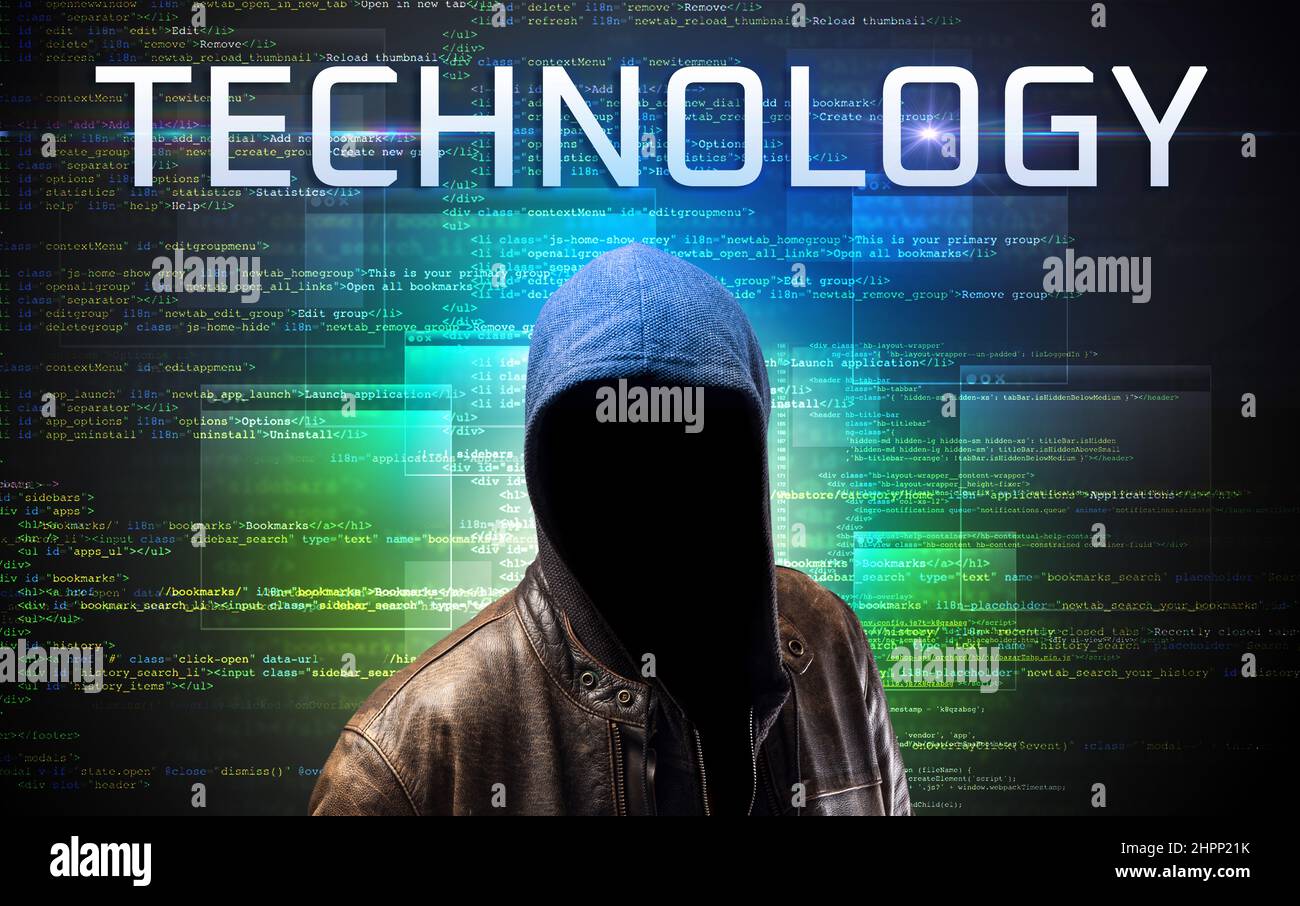 Faceless hacker on code background Stock Photo - Alamy