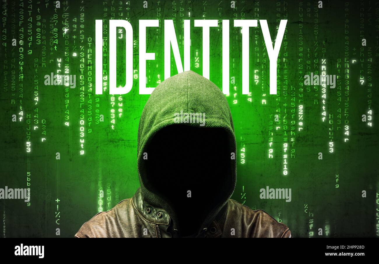 Faceless hacker with inscription Stock Photo - Alamy