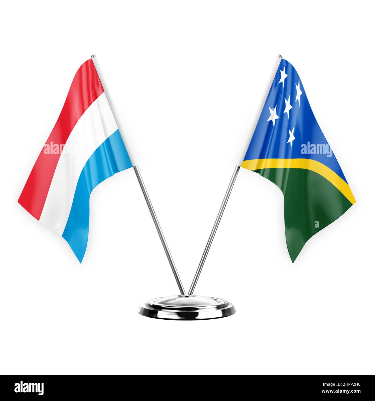 Two table flags isolated on white background 3d illustration ...