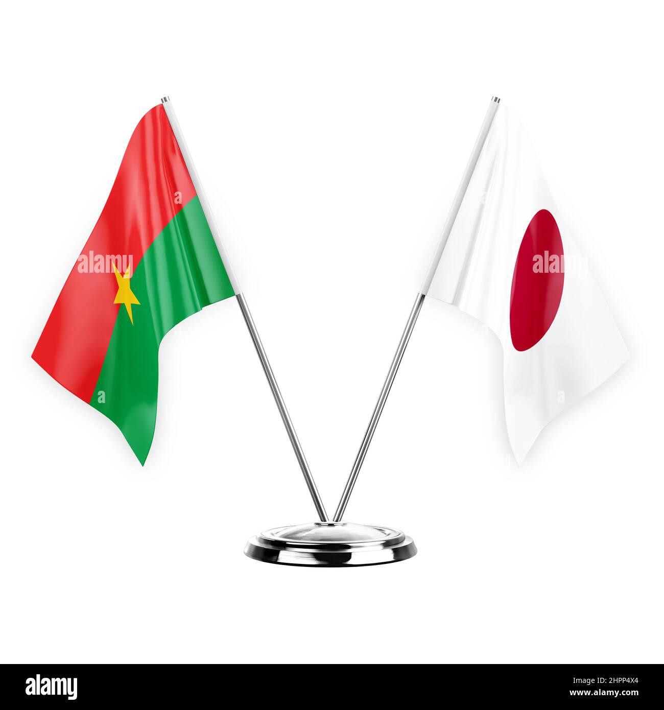 Two table flags isolated on white background 3d illustration, burkina ...