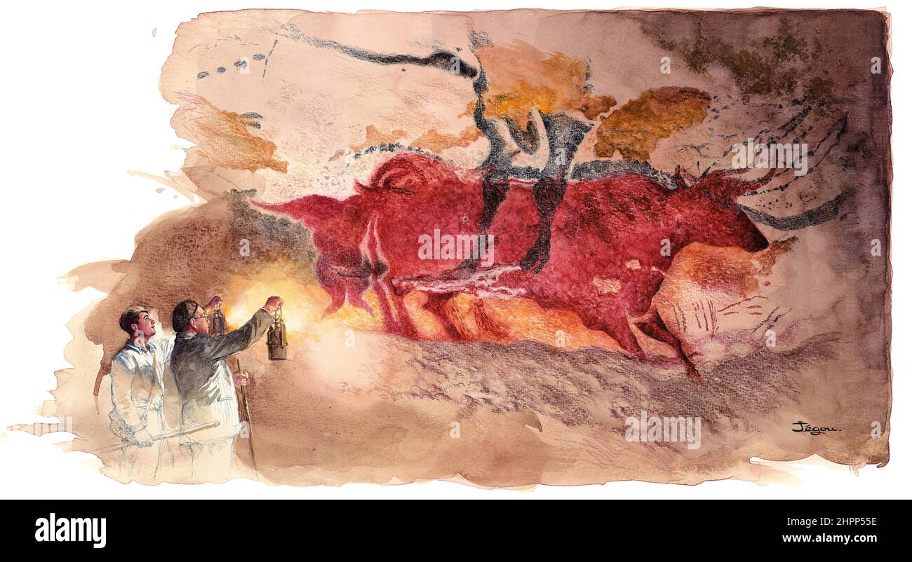 Discovery of stone age cave paintings, illustration Stock Photo - Alamy