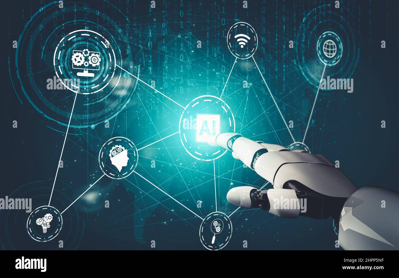 3D rendering futuristic droid robot technology development, artificial ...