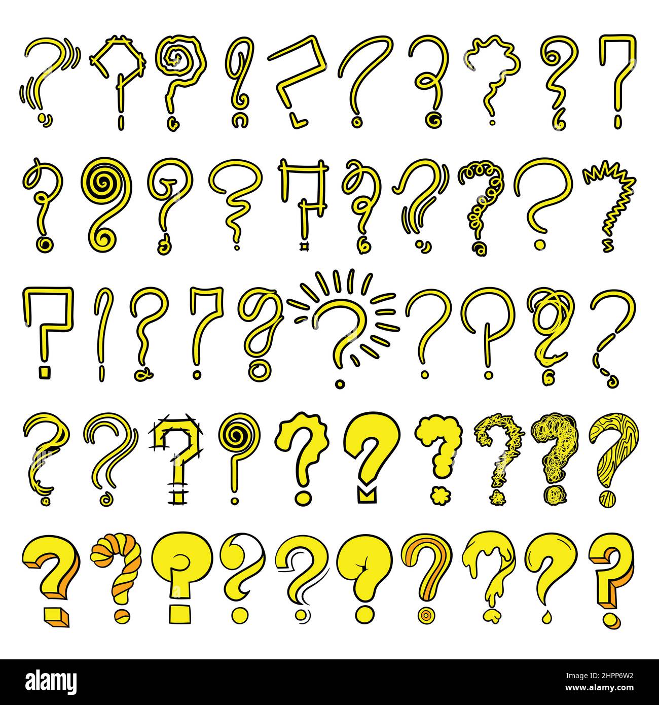 Set of Hand drawn vector doodle questions marks in various shapes and ...