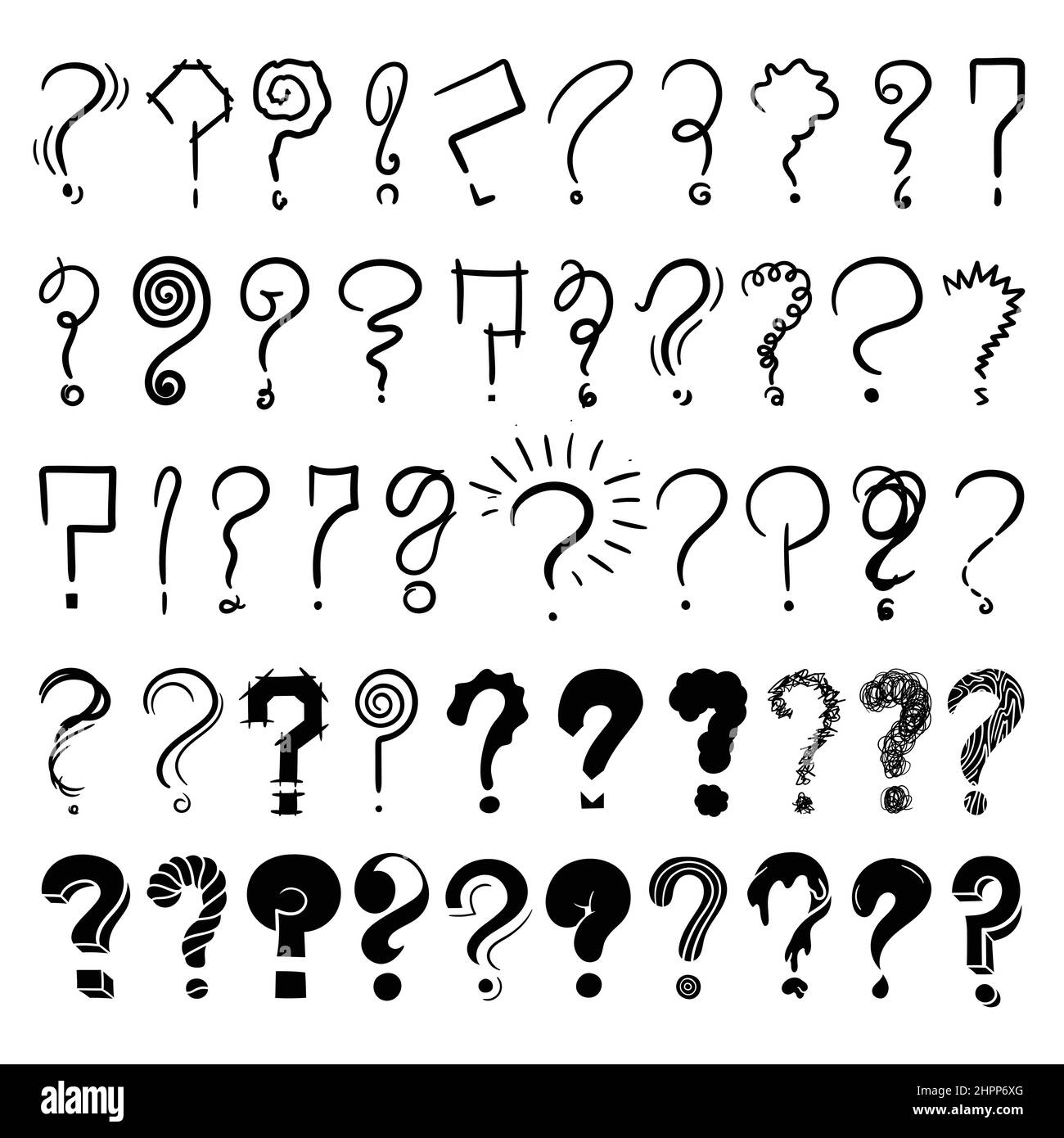 Set of Hand drawn vector doodle questions marks in various shapes and ...
